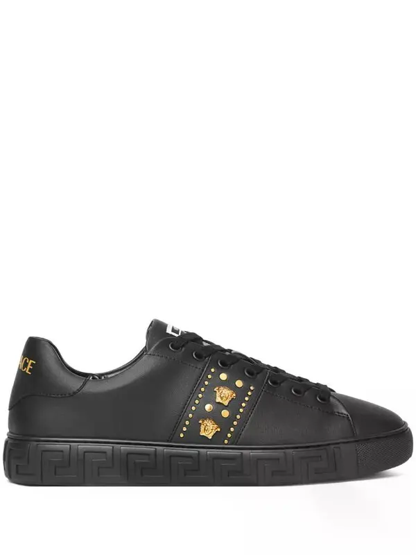 Versace Greca Studded Lace-up Low-top Sneakers - Black