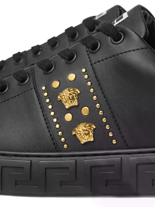 Versace Greca Studded Lace-up Low-top Sneakers - Black