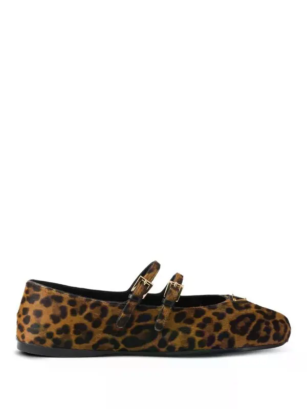 Prada Leopard-print Leather Ballet Flats With Double Strap And Logo Detail