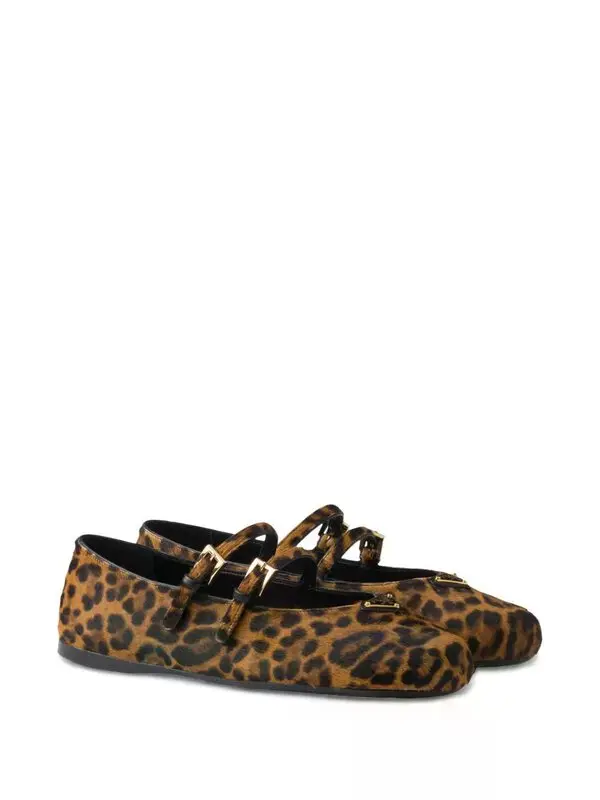 Prada Leopard-print Leather Ballet Flats With Double Strap And Logo Detail
