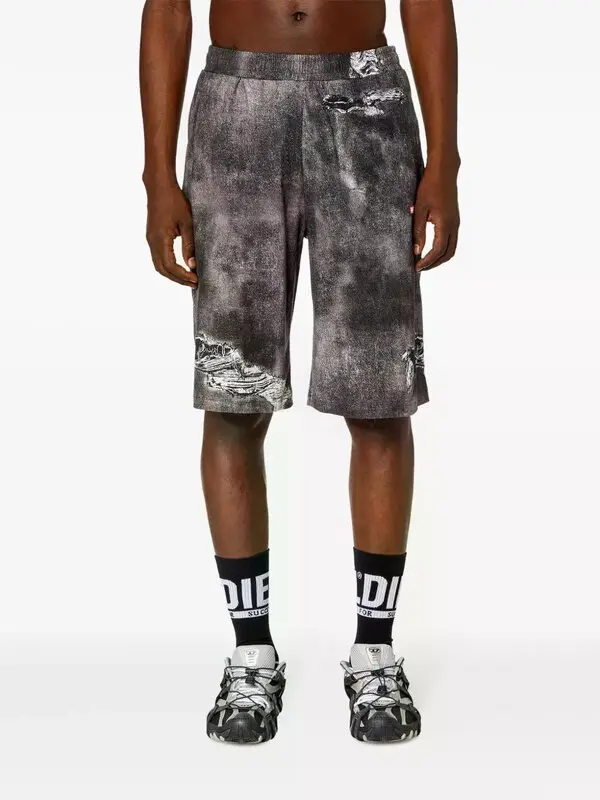 DIESEL® Distressed-print Cotton Track Shorts