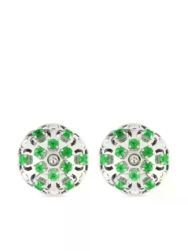 OFFICINA BERNARDI 18kt White Gold Damasco Emerald Stud Earrings - Silver