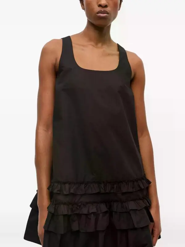 GANNI Poplin Dress With Ruffled Detailing - Black