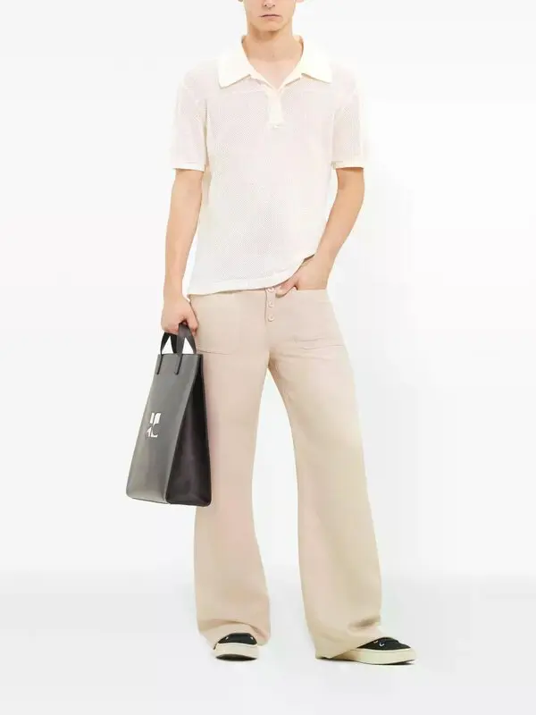 COURREGES Ac Logo-appliqué Mesh Polo Shirt - Neutrals
