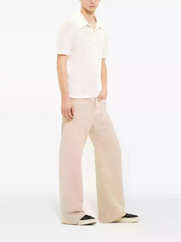 COURREGES Ac Logo-appliqué Mesh Polo Shirt - Neutrals