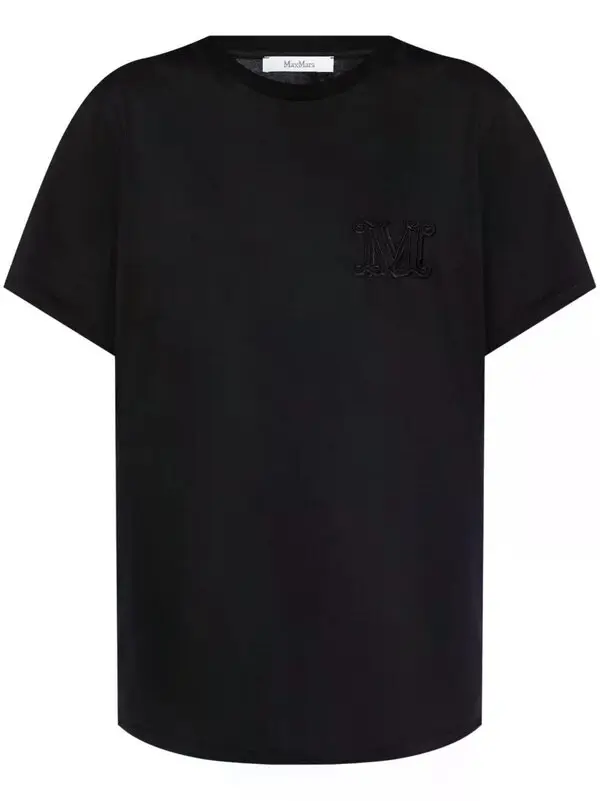 Max Mara Monogram-embroidered Cotton T-shirt - Black