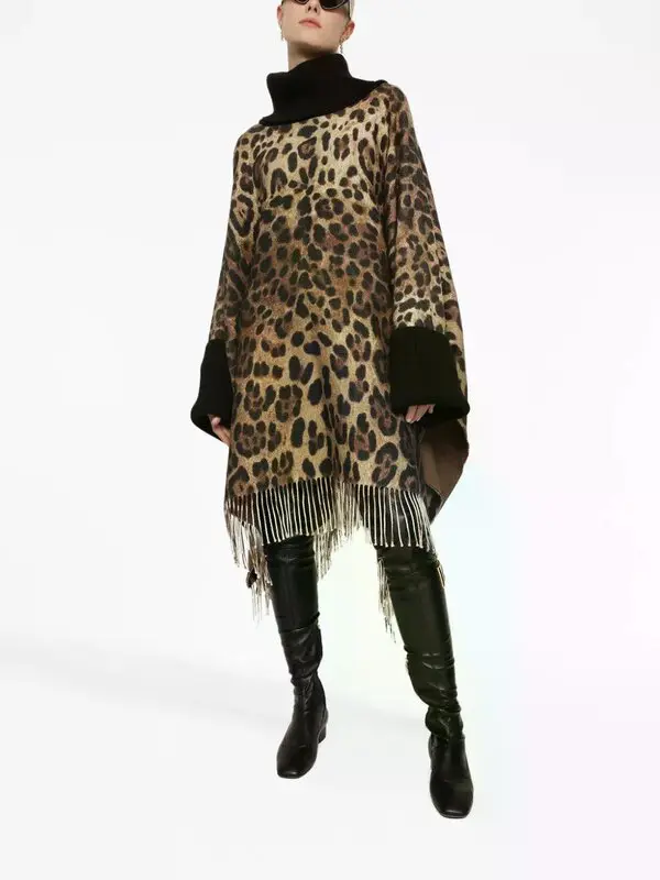 Dolce & Gabbana Leopard-print Fringed Poncho