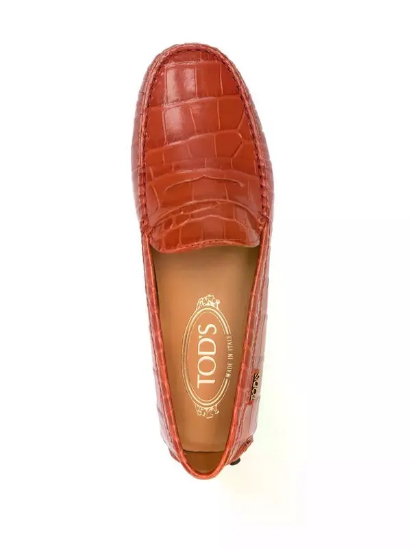 TOD'S Gommino Crocodile-effect Loafers - Orange