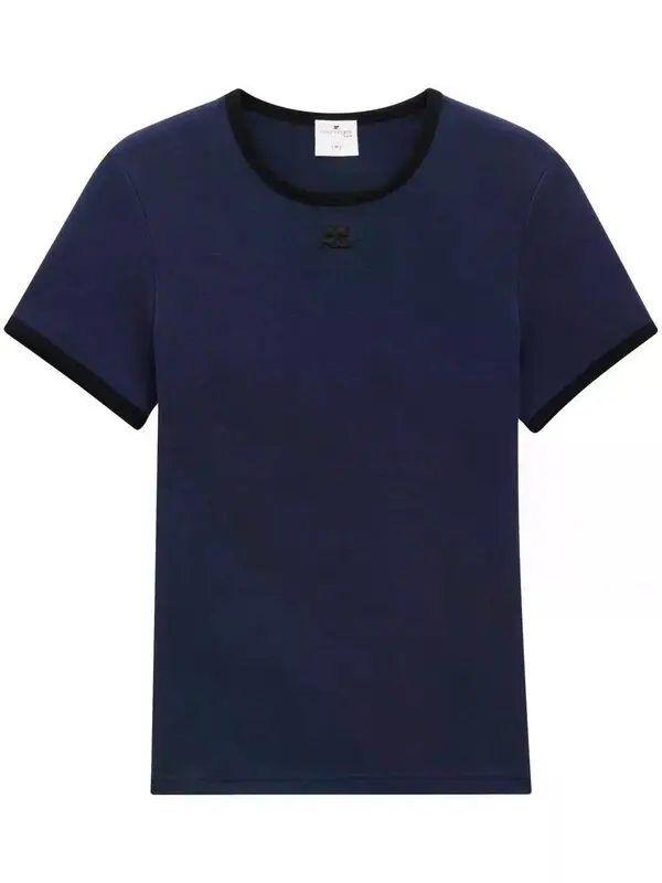 COURREGES Contrasting-trim Logo T-shirt - Blue
