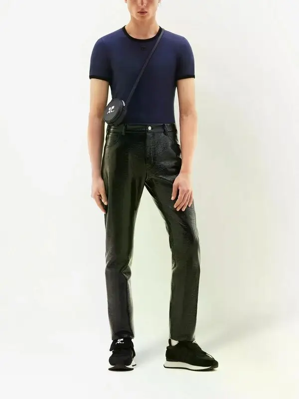 COURREGES Contrasting-trim Logo T-shirt - Blue