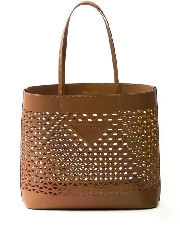 Prada Logo-perforated Leather Tote Bag - Brown