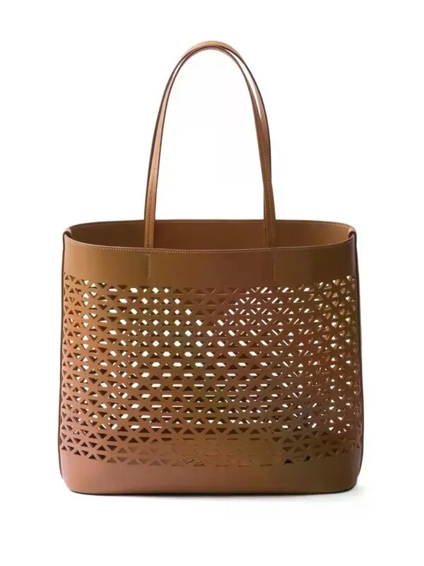 Prada Logo-perforated Leather Tote Bag - Brown