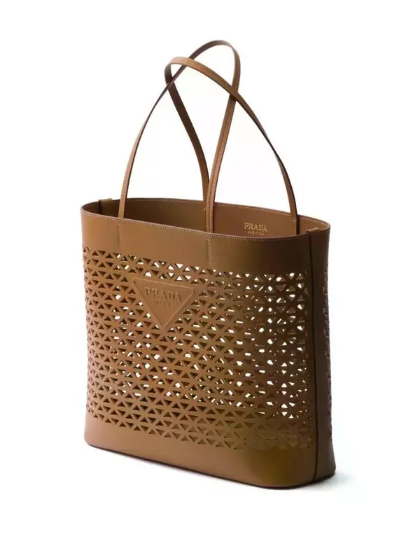 Prada Logo-perforated Leather Tote Bag - Brown