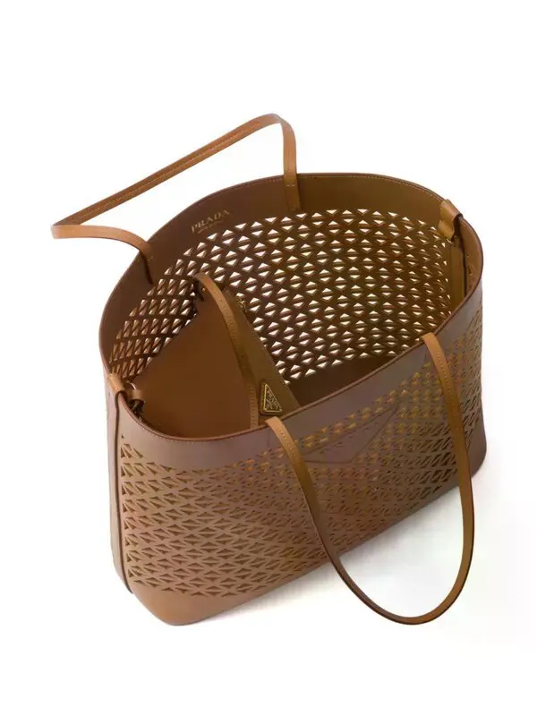 Prada Logo-perforated Leather Tote Bag - Brown