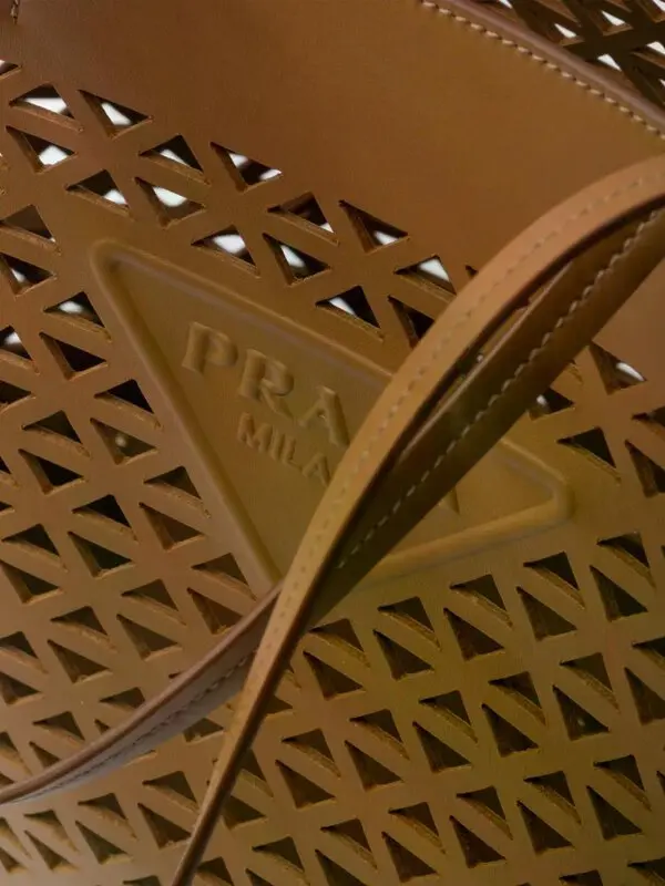 Prada Logo-perforated Leather Tote Bag - Brown