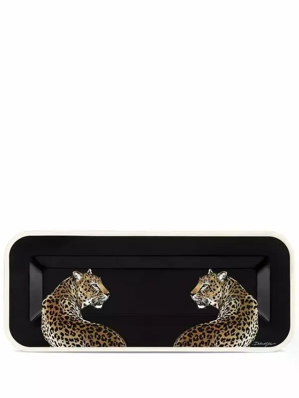 Dolce & Gabbana Small Leopard-print Wood Tray - Black