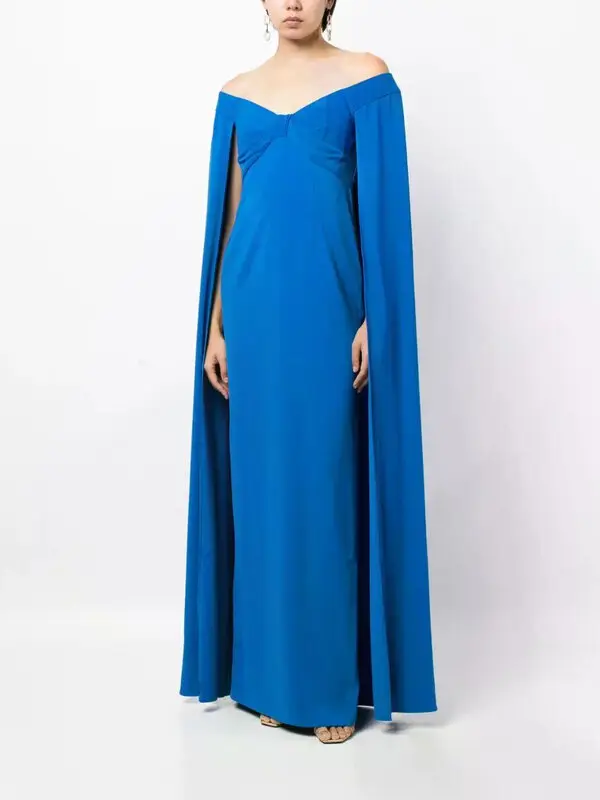Marchesa Off-shoulder Cape-detail Gown