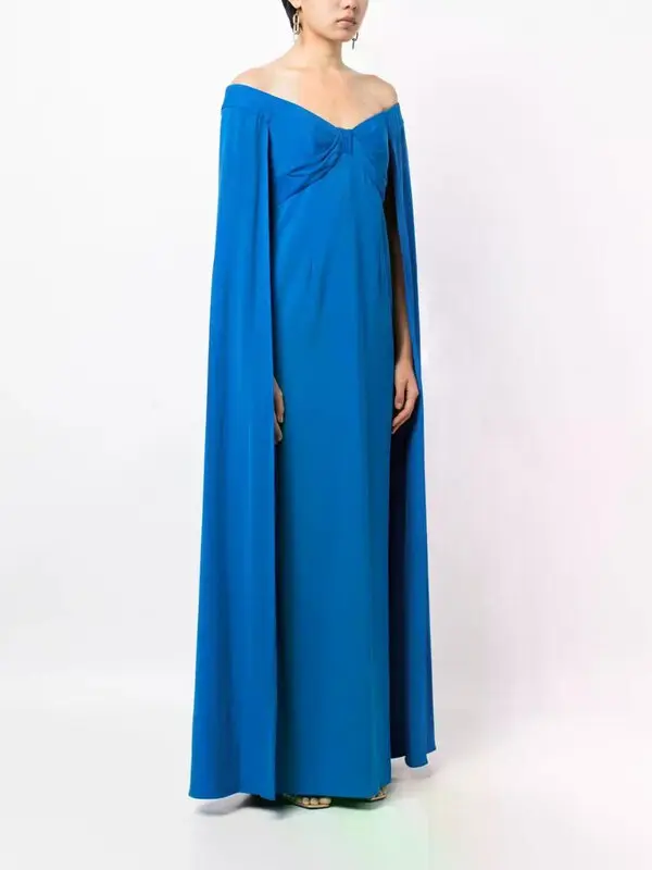 Marchesa Off-shoulder Cape-detail Gown