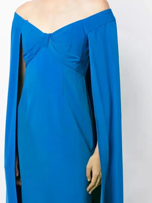 Marchesa Off-shoulder Cape-detail Gown