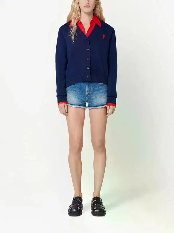 AMI Paris Frayed Denim Mini Shorts