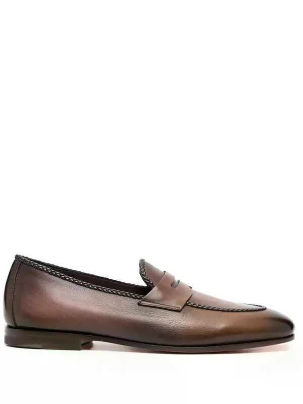Santoni Calf Leather Penny Loafers