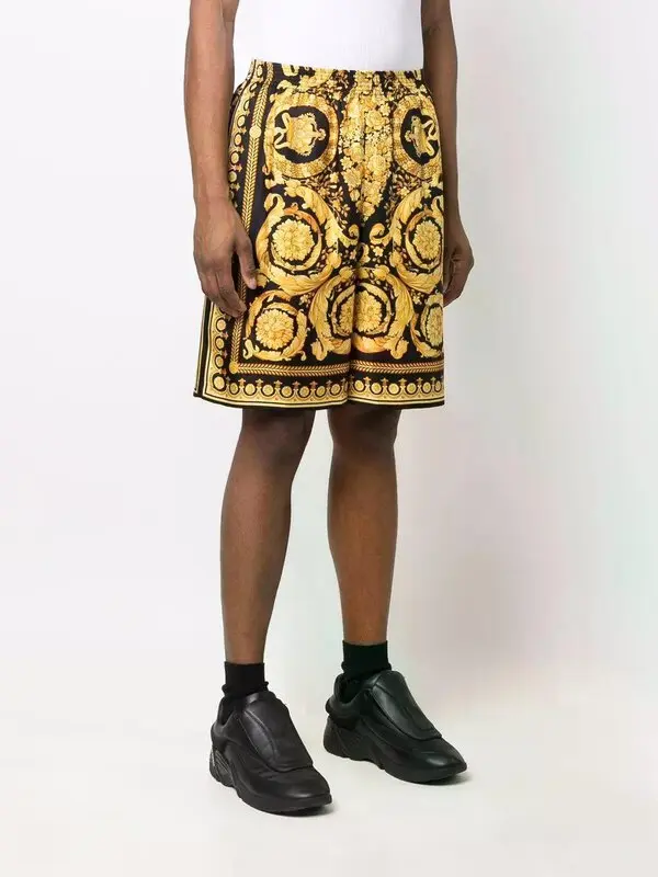 Versace Barocco Print Silk Shorts - Black