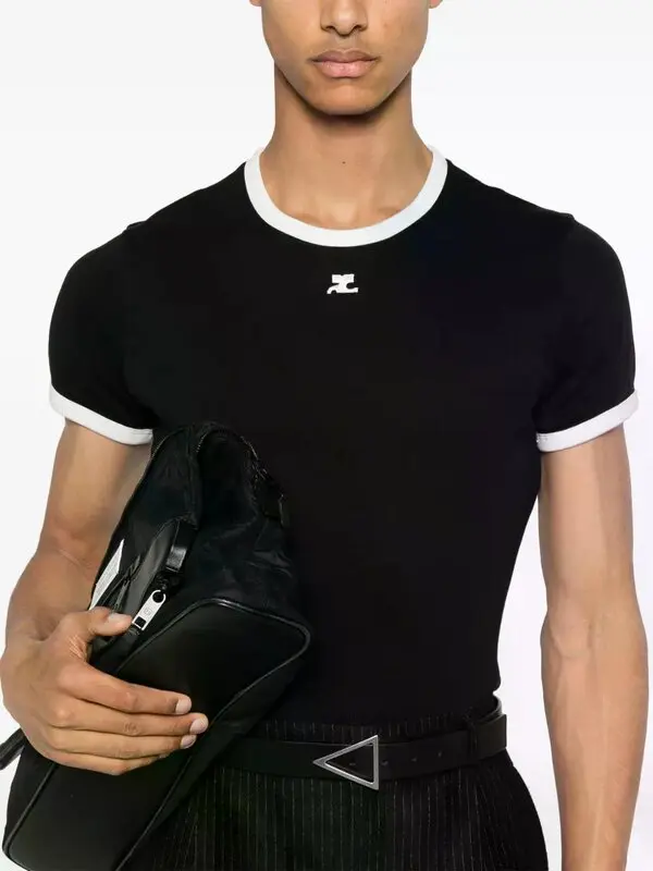 COURREGES Contrast Cotton T-shirt - Black