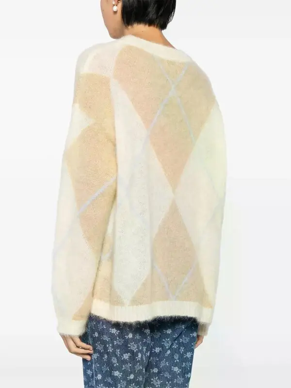 GANNI Logo-embroidered Argyle-intarsia Jumper - Brown
