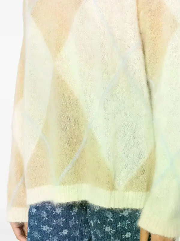 GANNI Logo-embroidered Argyle-intarsia Jumper - Brown