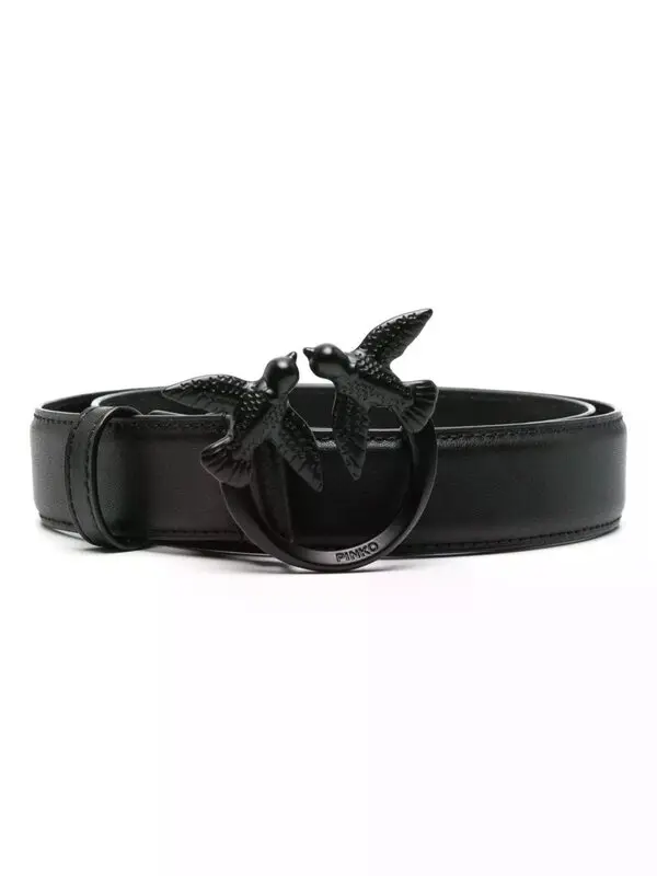 Pinko Leather Belt With Signature Buckle - Black
