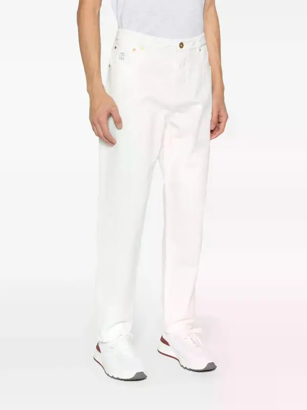 Brunello Cucinelli Logo-embroidered Tapered Cotton Jeans