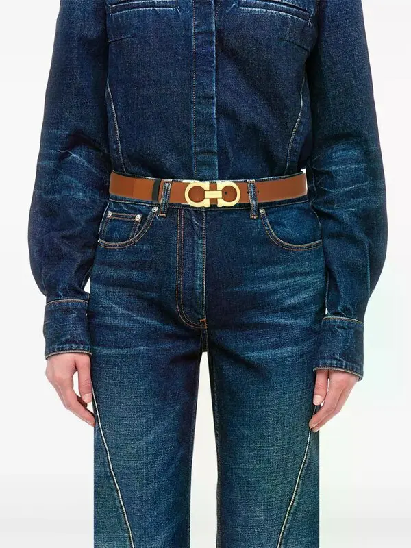 FERRAGAMO Reversible Gancini Leather Belt - Brown
