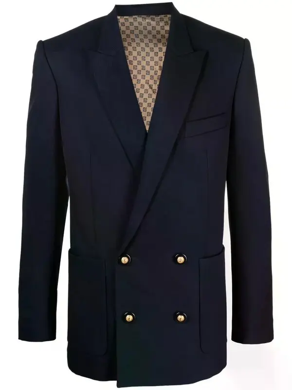 Balmain Double-breasted Virgin-wool Blazer - Blue