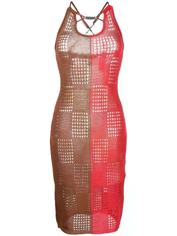 Andersson Bell Two-tone Open-knit Dress - Red