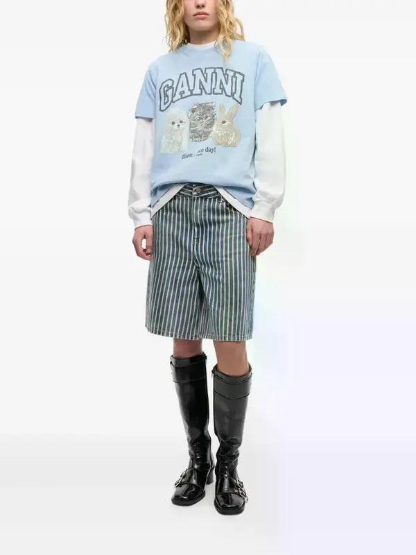 GANNI Striped Shorts - Blue