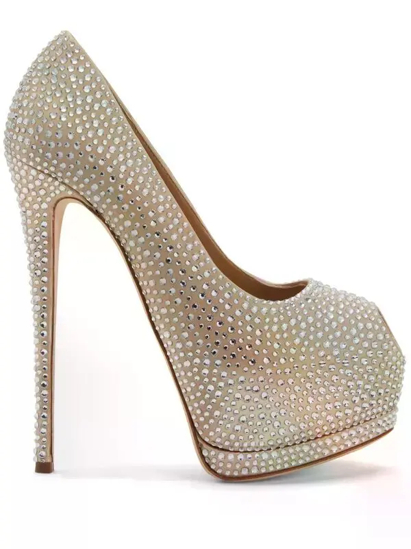 GIUSEPPE ZANOTTI Sharon 140mm Rhinestone-embellished Peep-toe Pumps - Neutrals