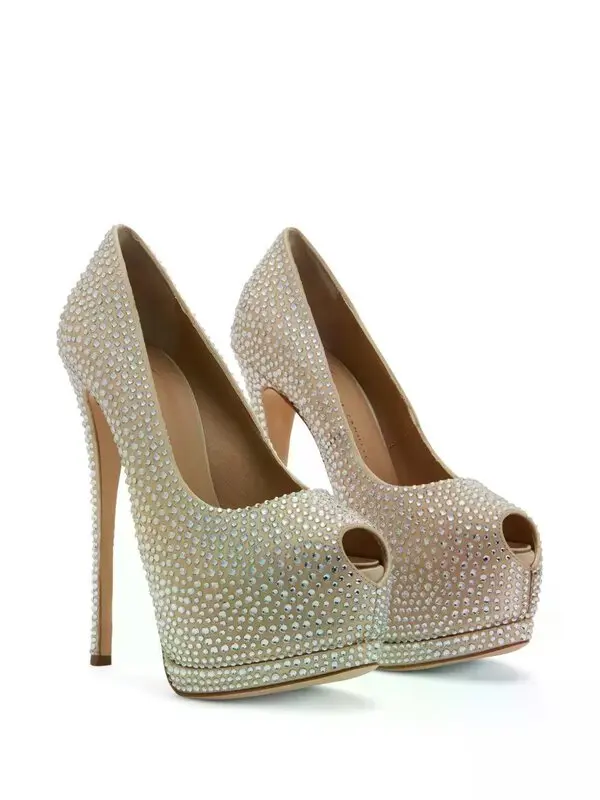 GIUSEPPE ZANOTTI Sharon 140mm Rhinestone-embellished Peep-toe Pumps - Neutrals