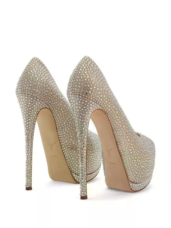 GIUSEPPE ZANOTTI Sharon 140mm Rhinestone-embellished Peep-toe Pumps - Neutrals