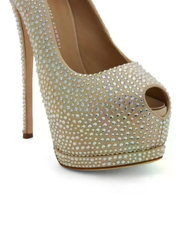 GIUSEPPE ZANOTTI Sharon 140mm Rhinestone-embellished Peep-toe Pumps - Neutrals