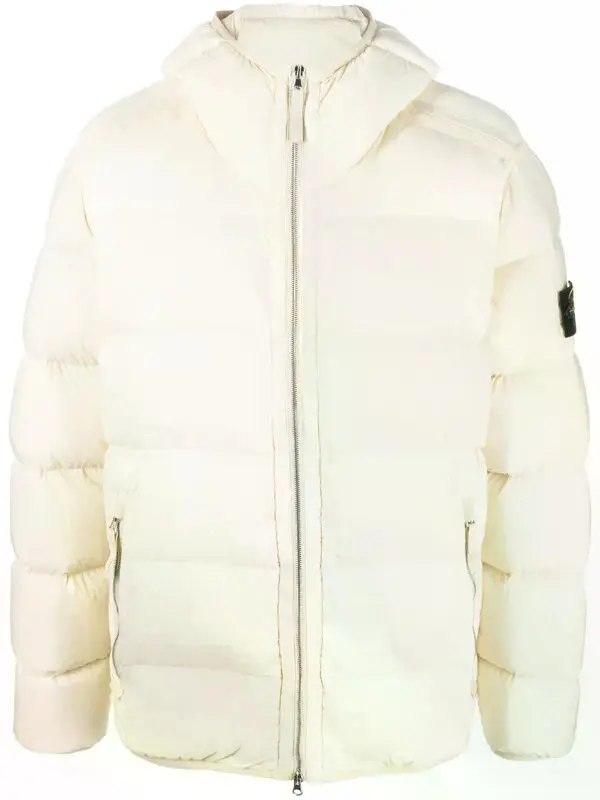 Stone Island Feather Down Hooded Coat - Neutrals
