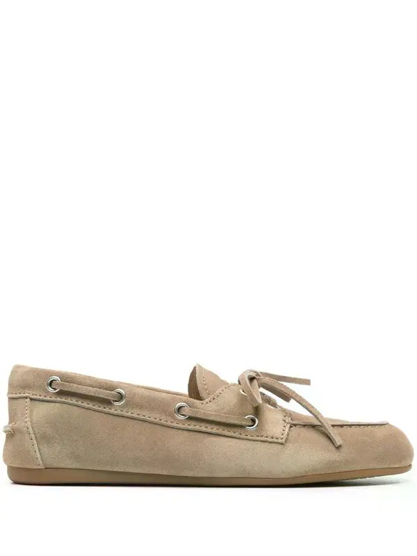 Miu Miu Logo-embossed Suede Loafers - Neutrals