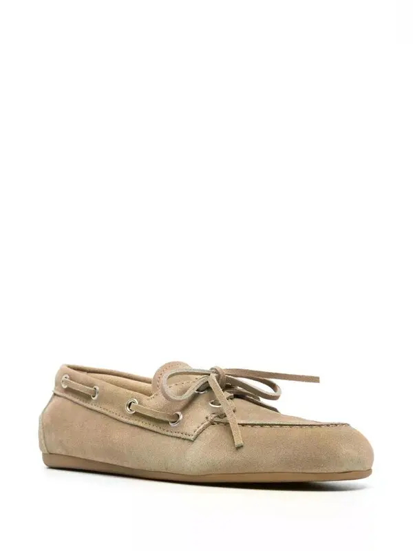 Miu Miu Logo-embossed Suede Loafers - Neutrals
