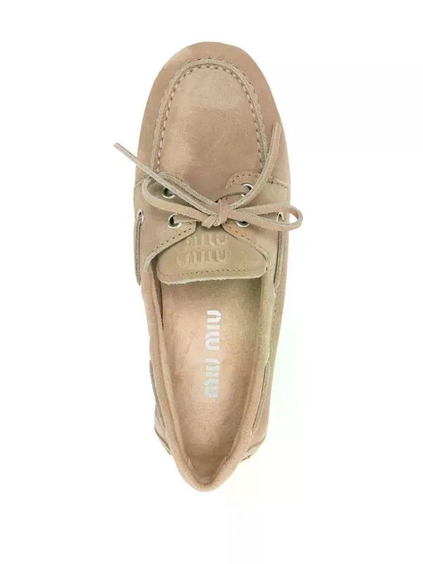 Miu Miu Logo-embossed Suede Loafers - Neutrals
