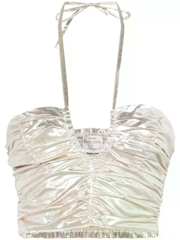 FORTE_FORTE Ruched Halterneck Blouse - Silver