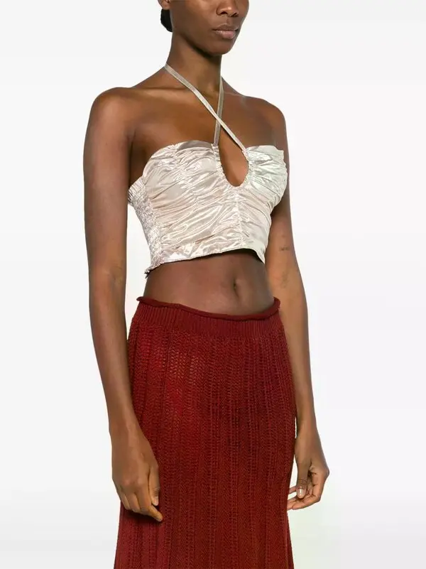 FORTE_FORTE Ruched Halterneck Blouse - Silver