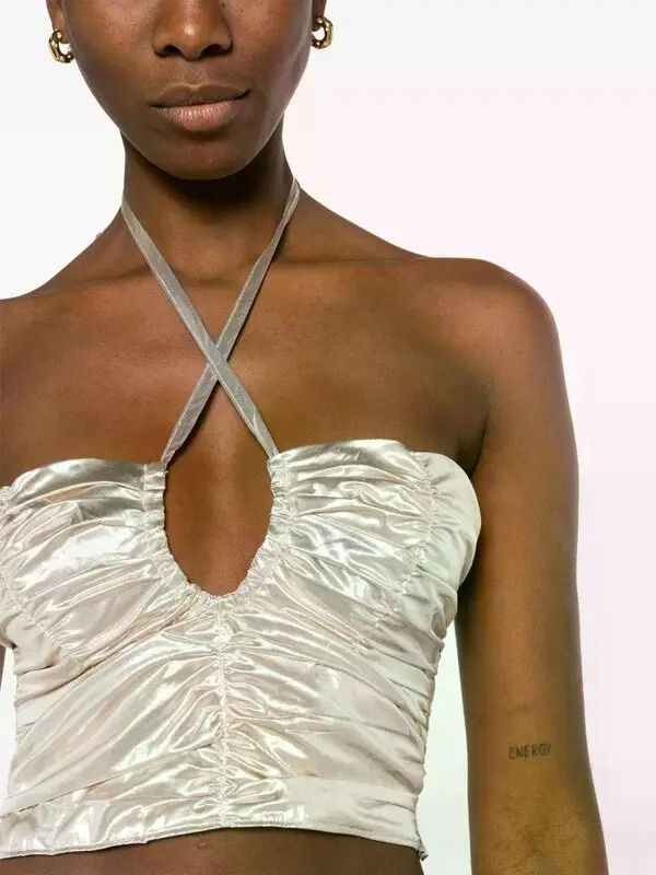 FORTE_FORTE Ruched Halterneck Blouse - Silver