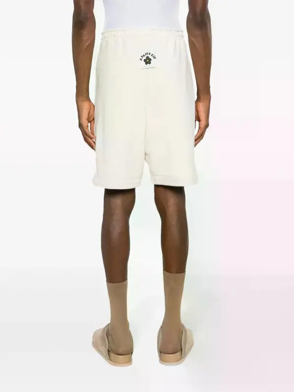 A PAPER KID Logo-patch Cotton Track Shorts - Neutrals