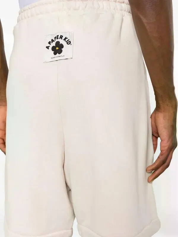 A PAPER KID Logo-patch Cotton Track Shorts - Neutrals