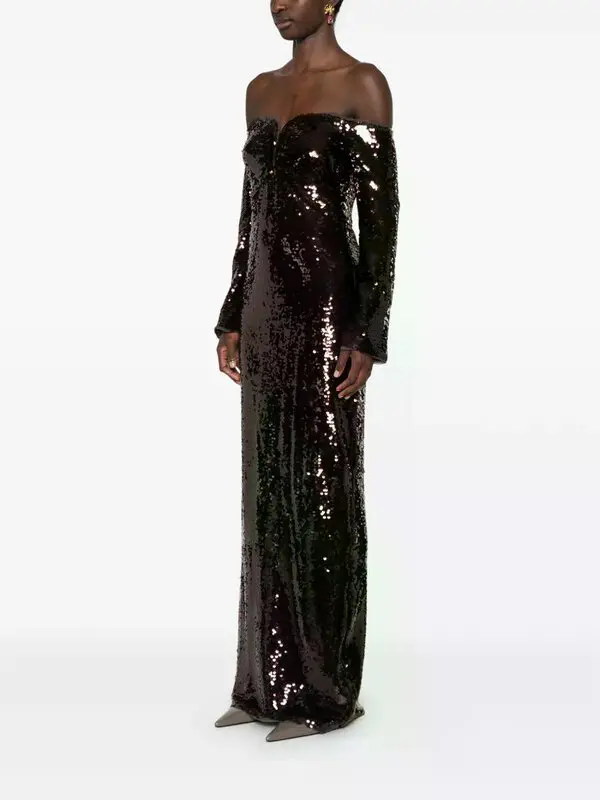 SELF-PORTRAIT Sequin Off-shoulder Maxi Dress