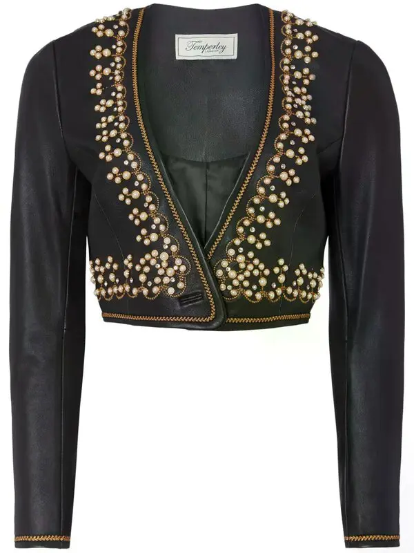 TEMPERLEY LONDON Salerno Embroidered Cropped Jacket - Black